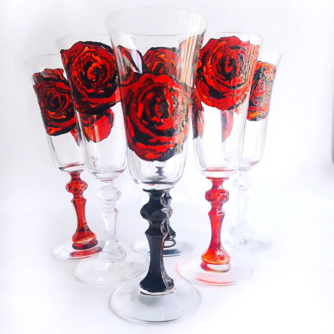 Hand-painted Stained Glass Goblets - Set of 6 | Unique Designs ...