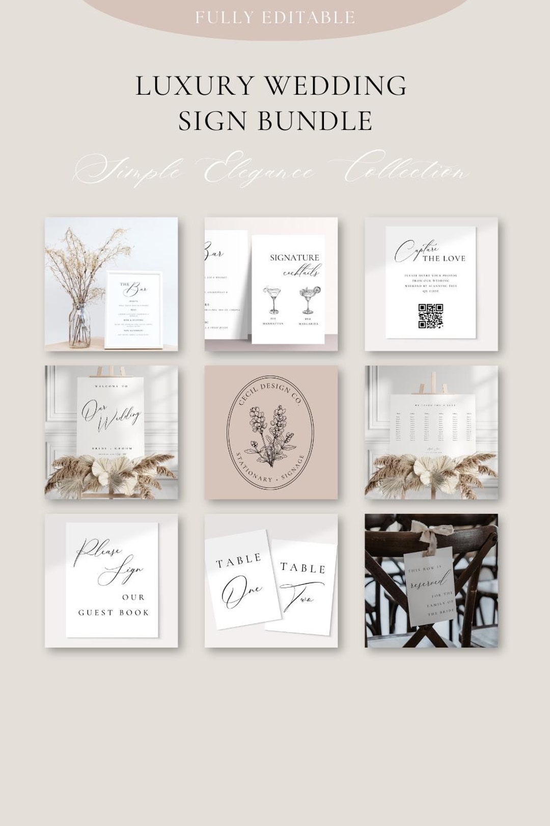 Wedding Signs Templates Bundle, Minimal Wedding Sign Package, Elegant ...