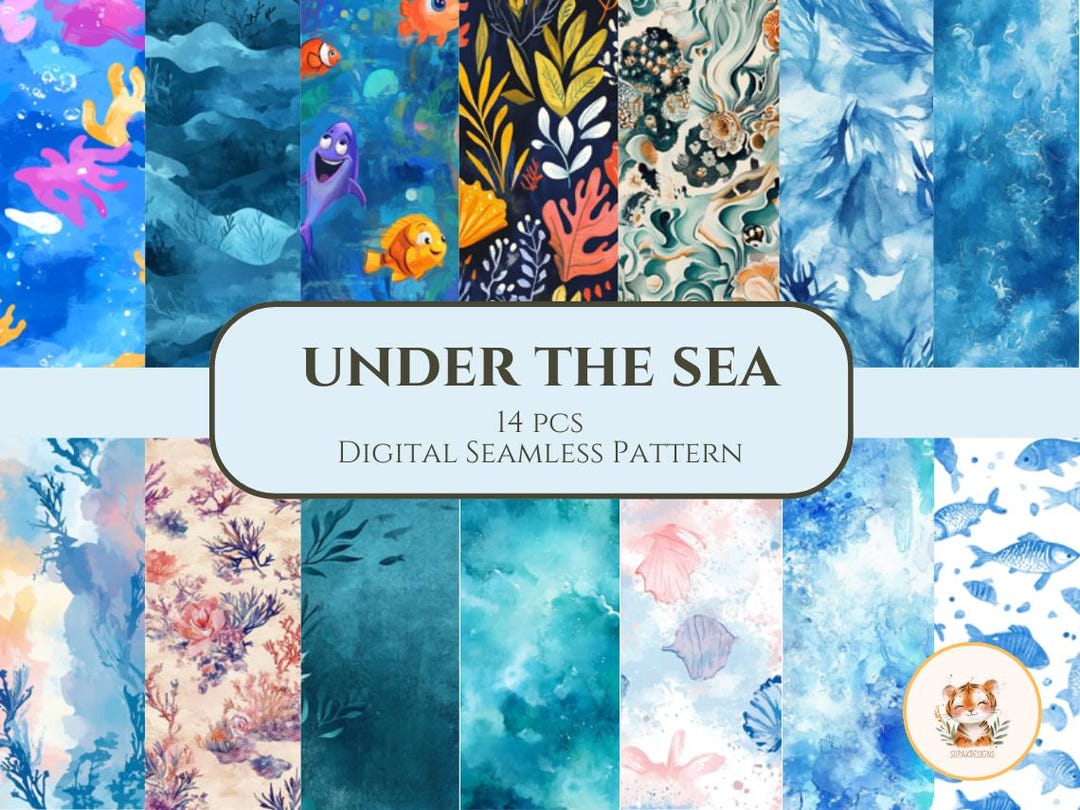 Under the Sea Seamless Patterns 14 Pcs - Ocean-themed Digital Designs ...