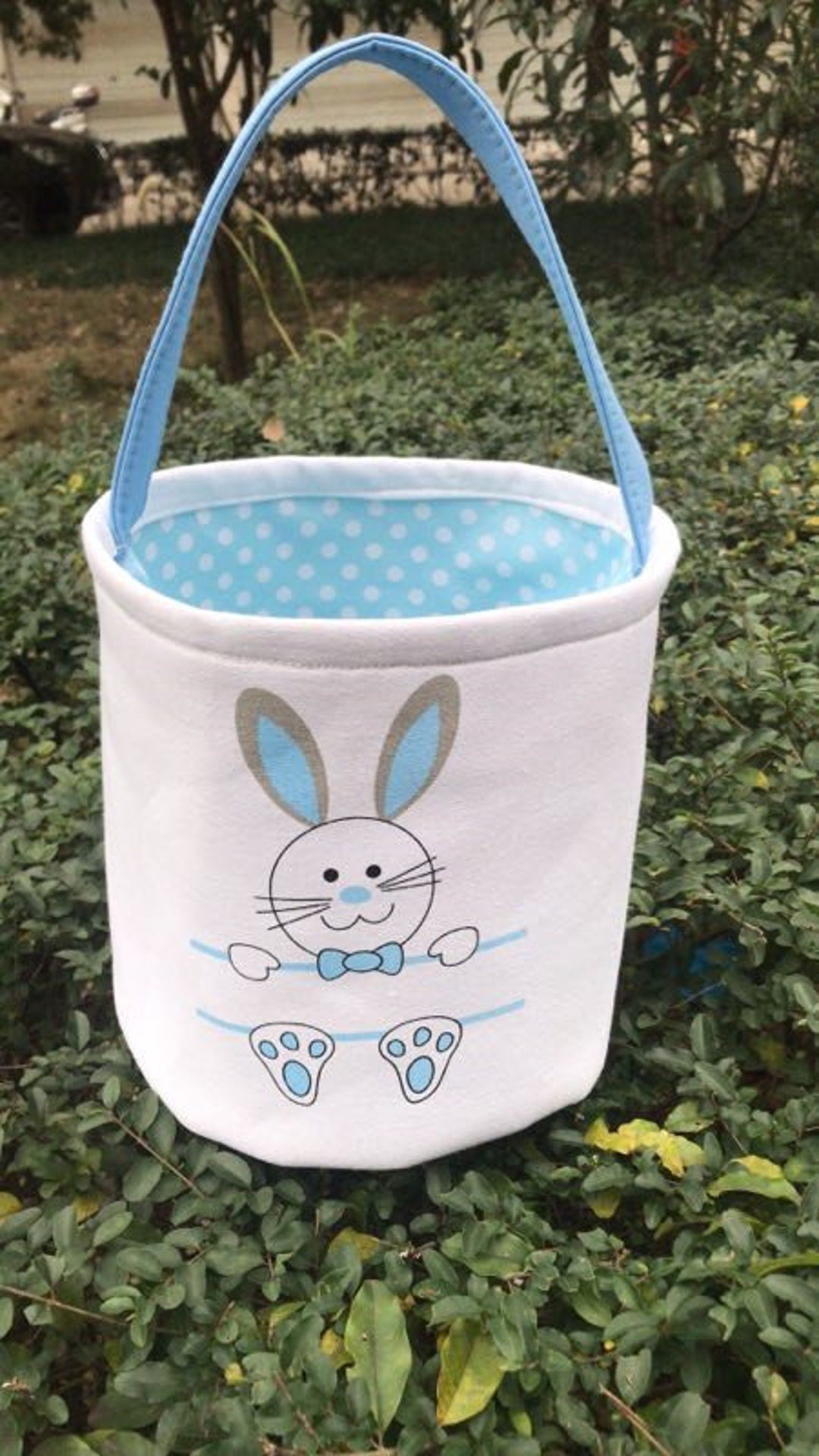 Personalized Bucket Tote Blue Bunny Name Drop - Etsy