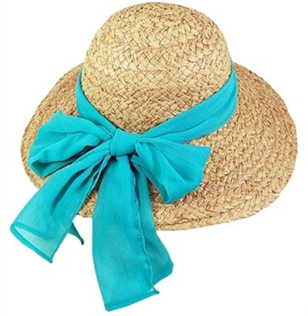 Personalized Natural Raffia With Teal Bow Sun Hat - Etsy