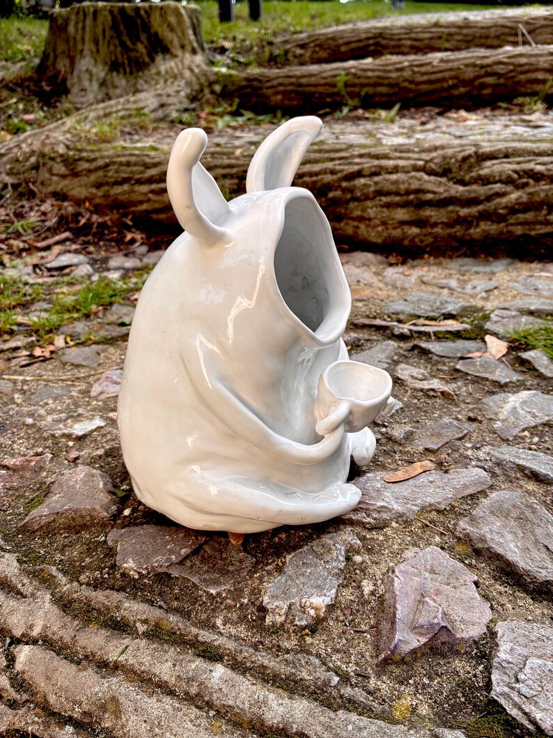 White Ceramic Bunny Lamp, Handmade Rabbit Table Light, Modern Sculpture ...