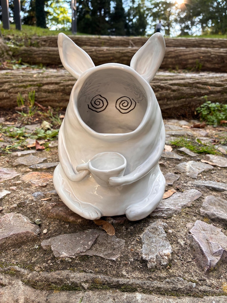 White Ceramic Bunny Lamp, Handmade Rabbit Table Light, Modern Sculpture ...