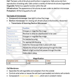 Leaving Cert Biology Cell Structure, Diversity and Division Notes - Etsy