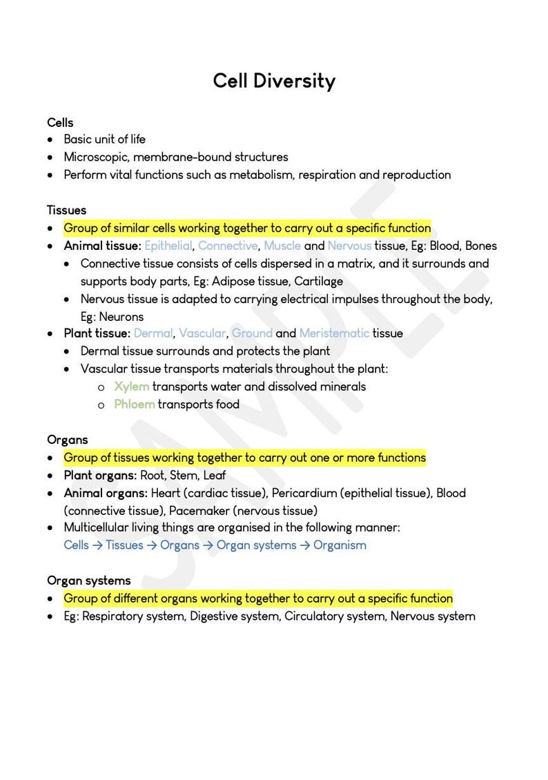 Leaving Cert Biology Cell Structure, Diversity and Division Notes - Etsy