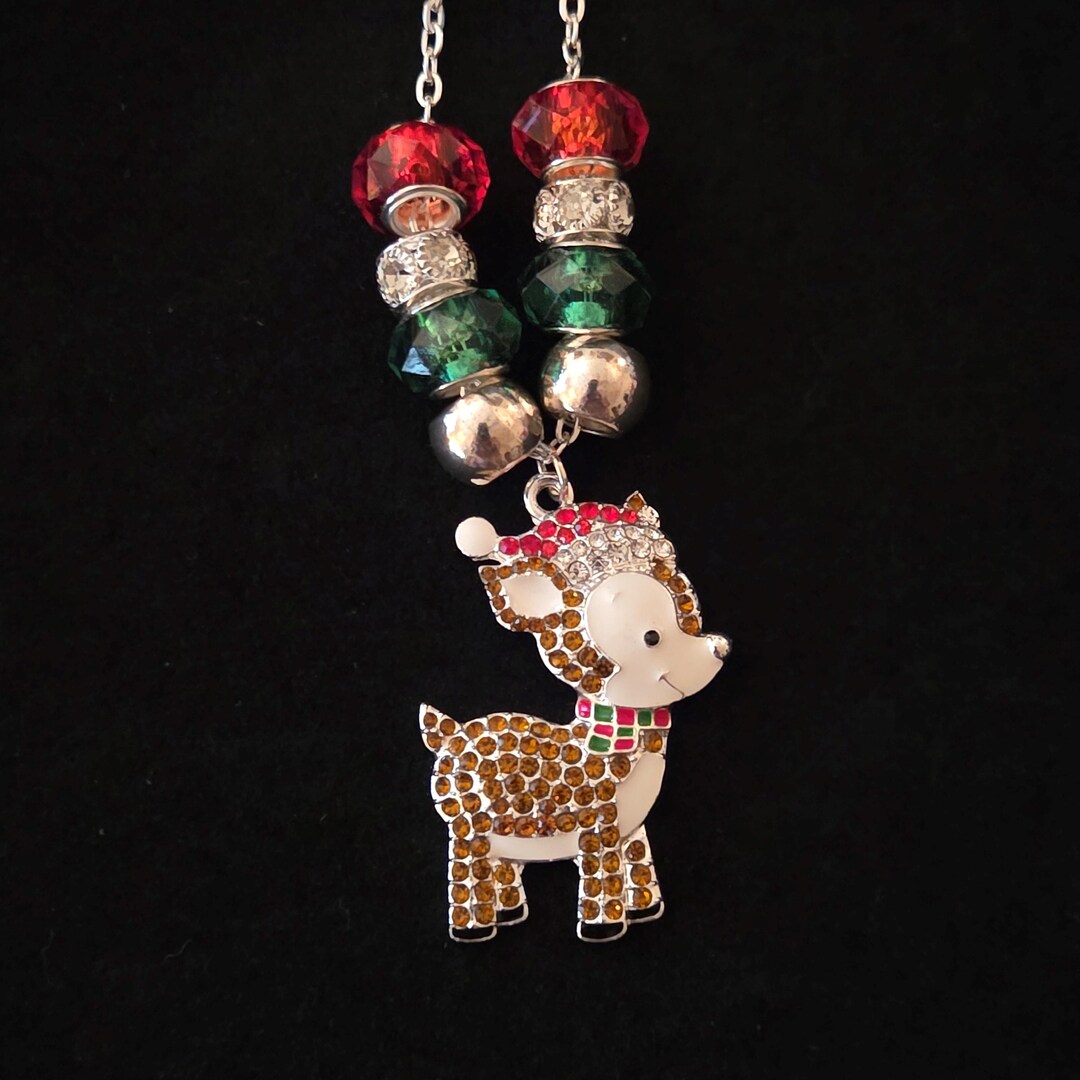 Rhinestone and Enamel Reindeer Pendant, Blingy, Silver Tone - Etsy