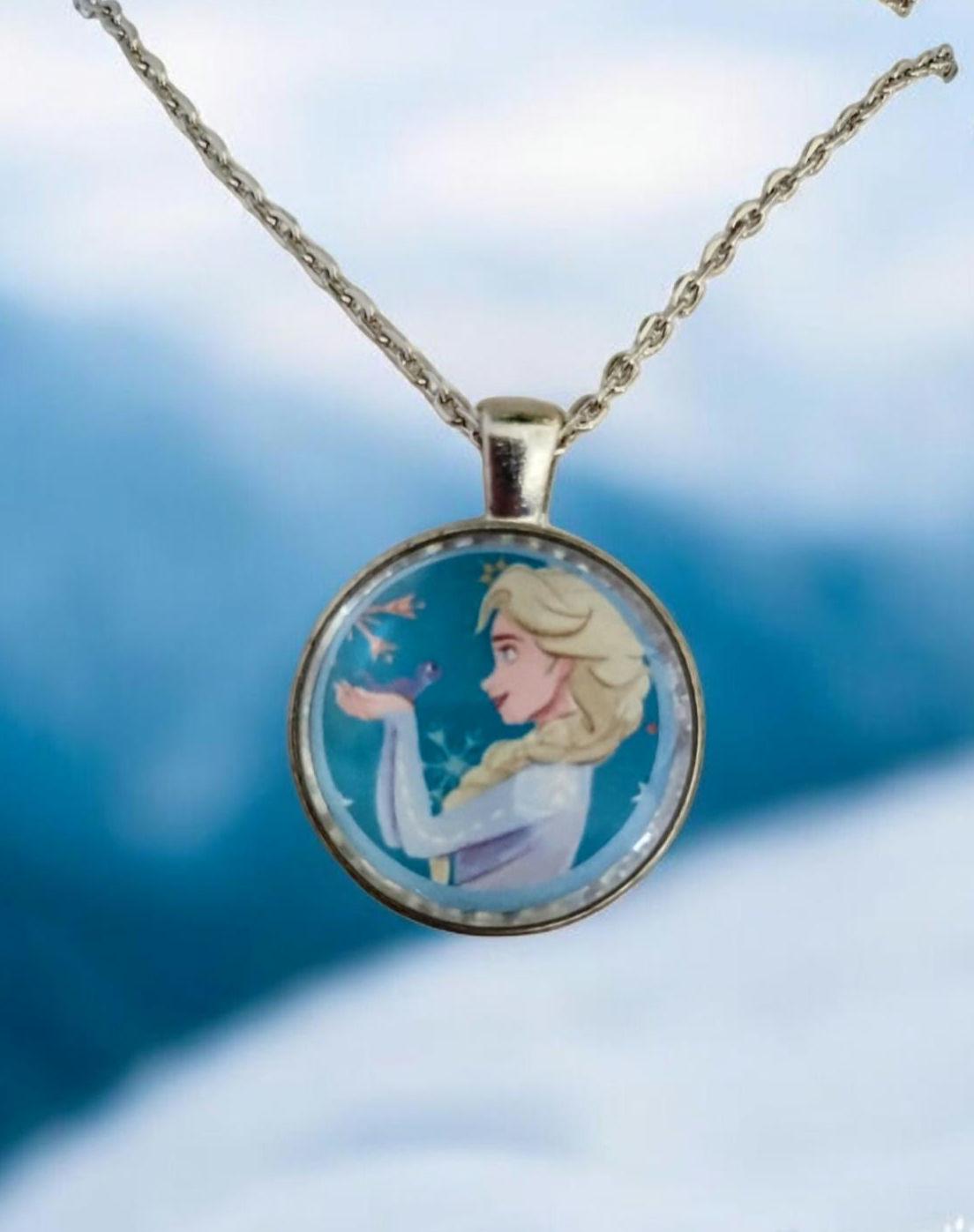 Princess Elsa Necklace, Glass Cabochon on Frozen Character Jewelry Gift ...