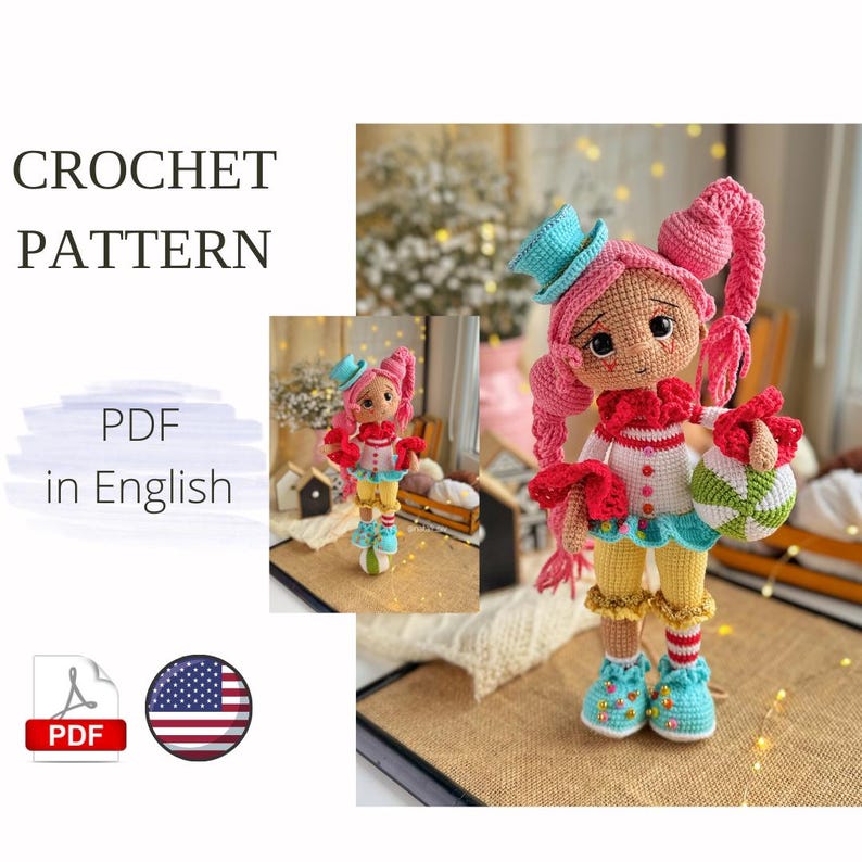 Lady Clown Doll Crochet Pattern Amigurumi PDF (english) - Etsy