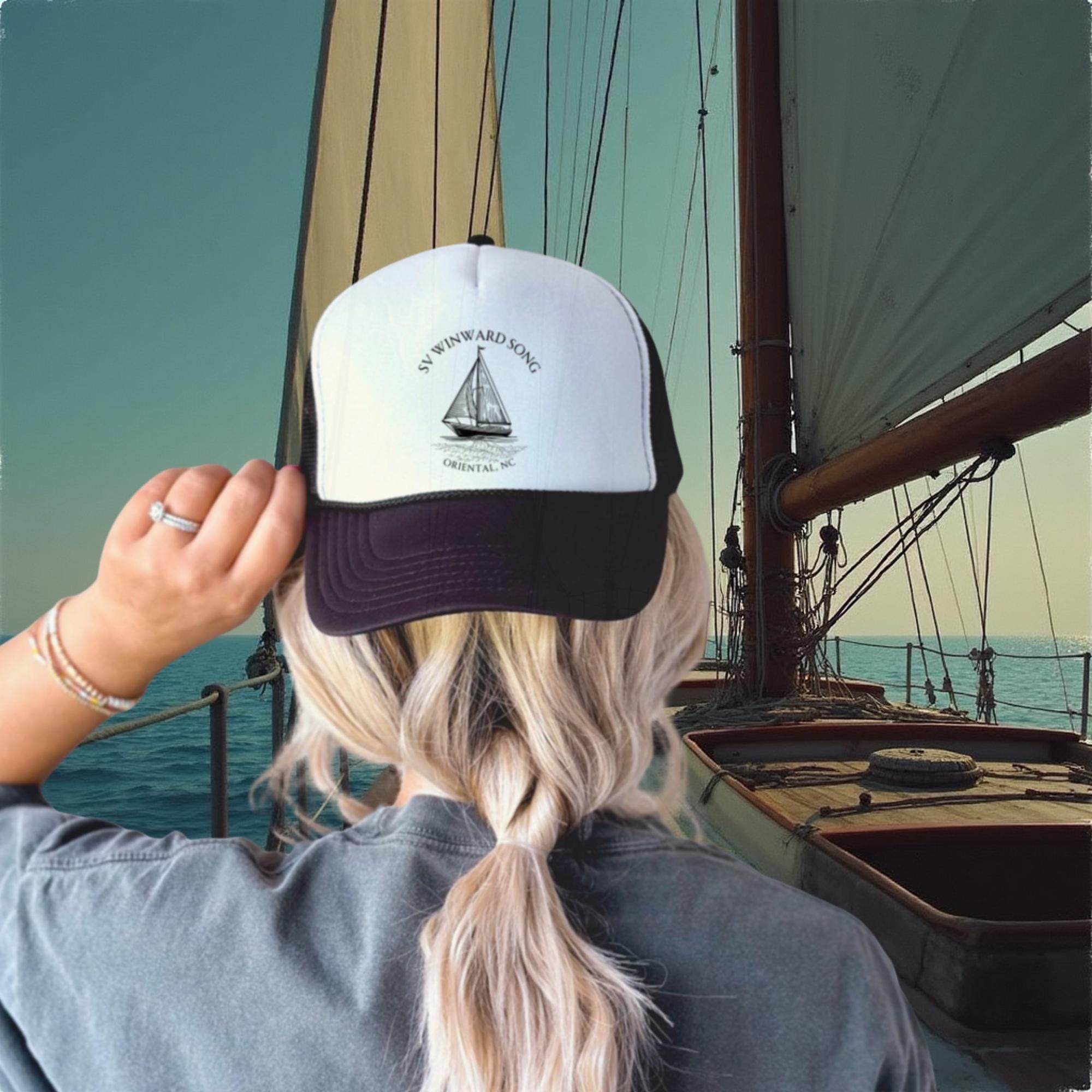 Custom Boat Name Trucker Hat, Personalized Sailing Hat, Ocean Inspired ...