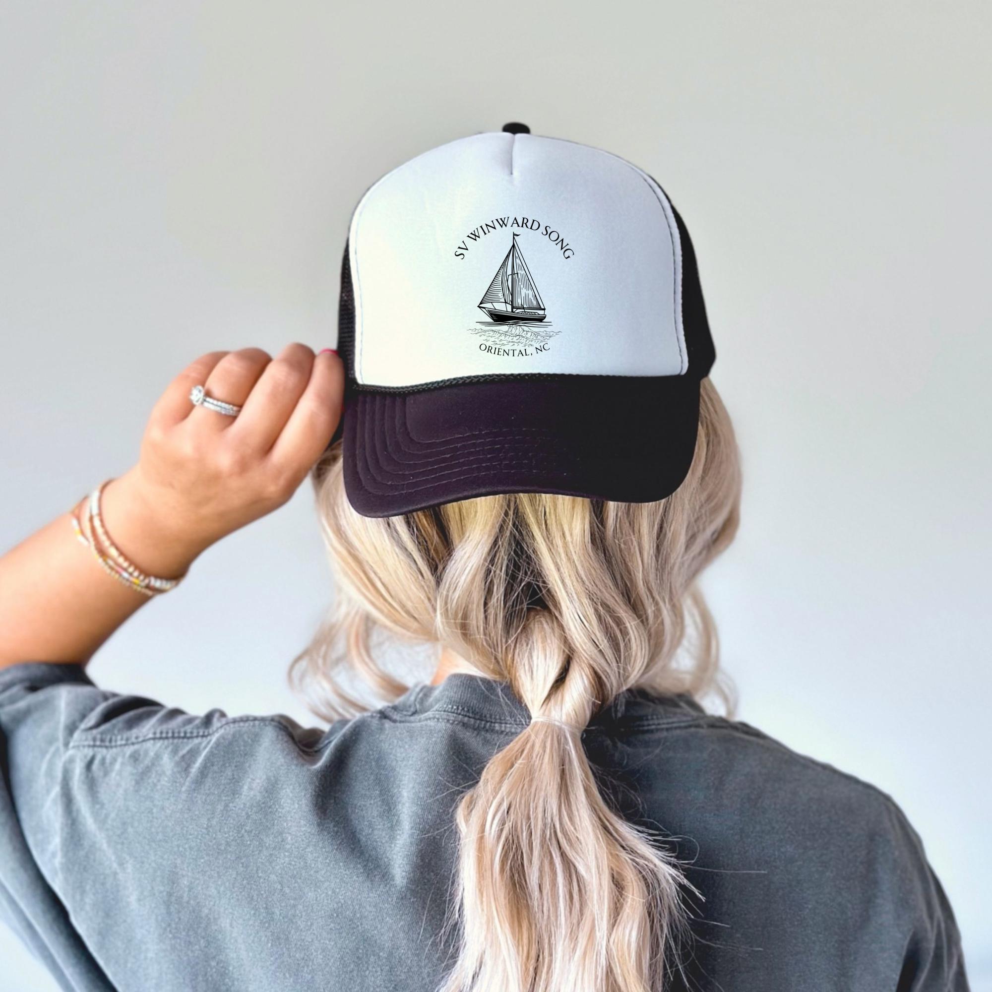 Custom Boat Name Trucker Hat, Personalized Sailing Hat, Ocean Inspired ...