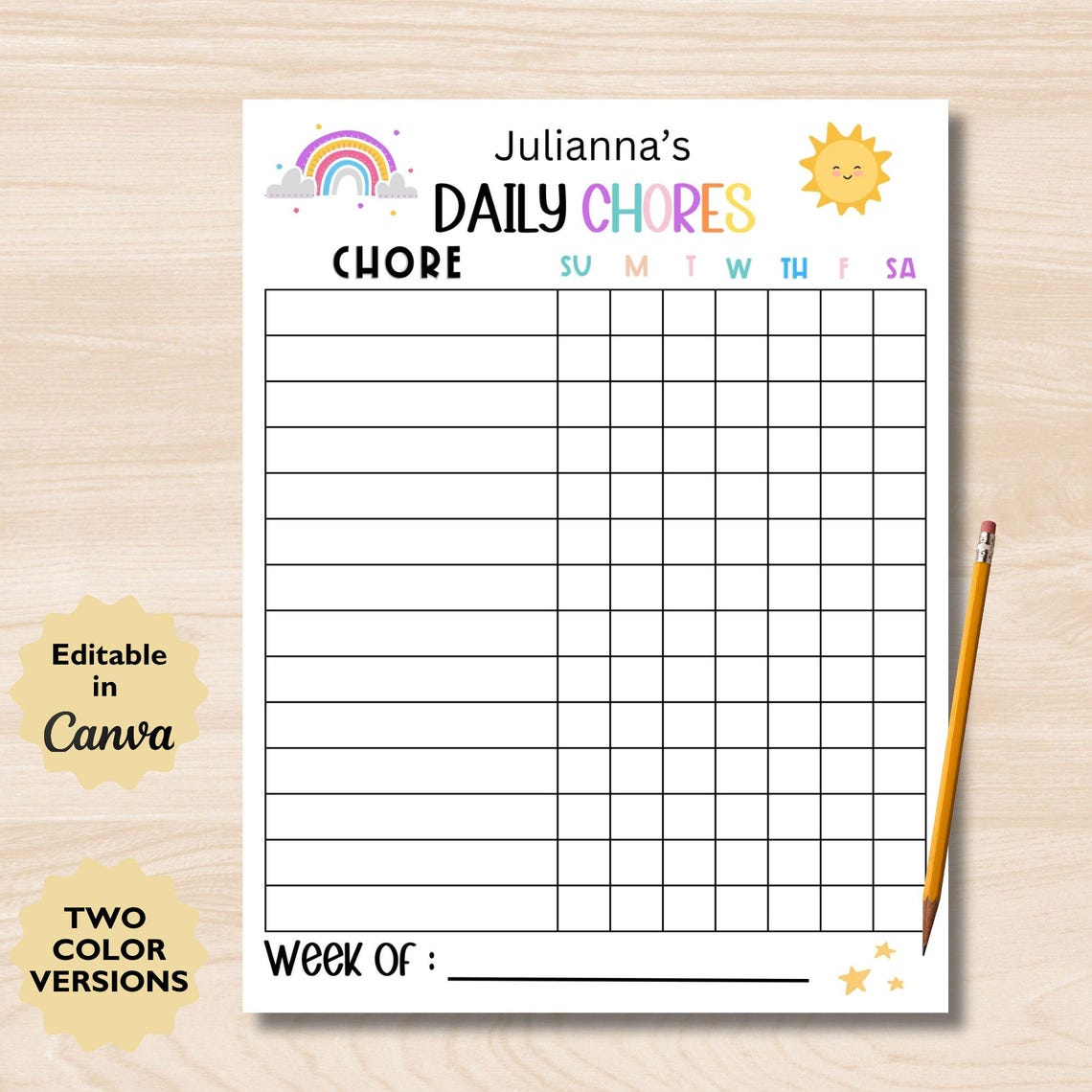 Editable Chore Chart, Kids Chore Chart, Daily Routine Chart, Printable ...