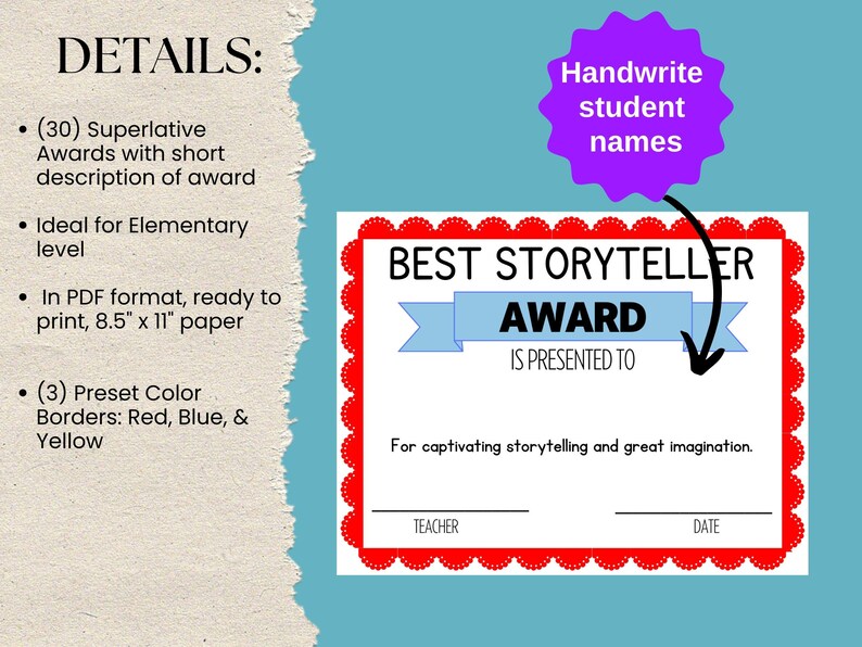 30 Student Classroom Award Download, End of Year School Awards, Student ...
