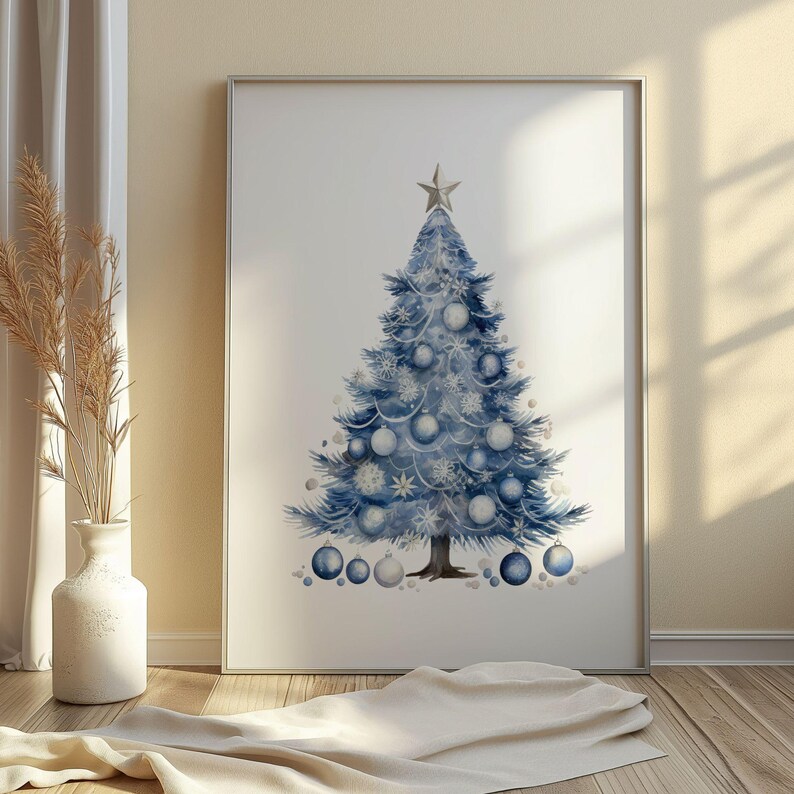 Blue Christmas Art Print, Set of 3, Christmas Printable Wall Art, Xmas ...