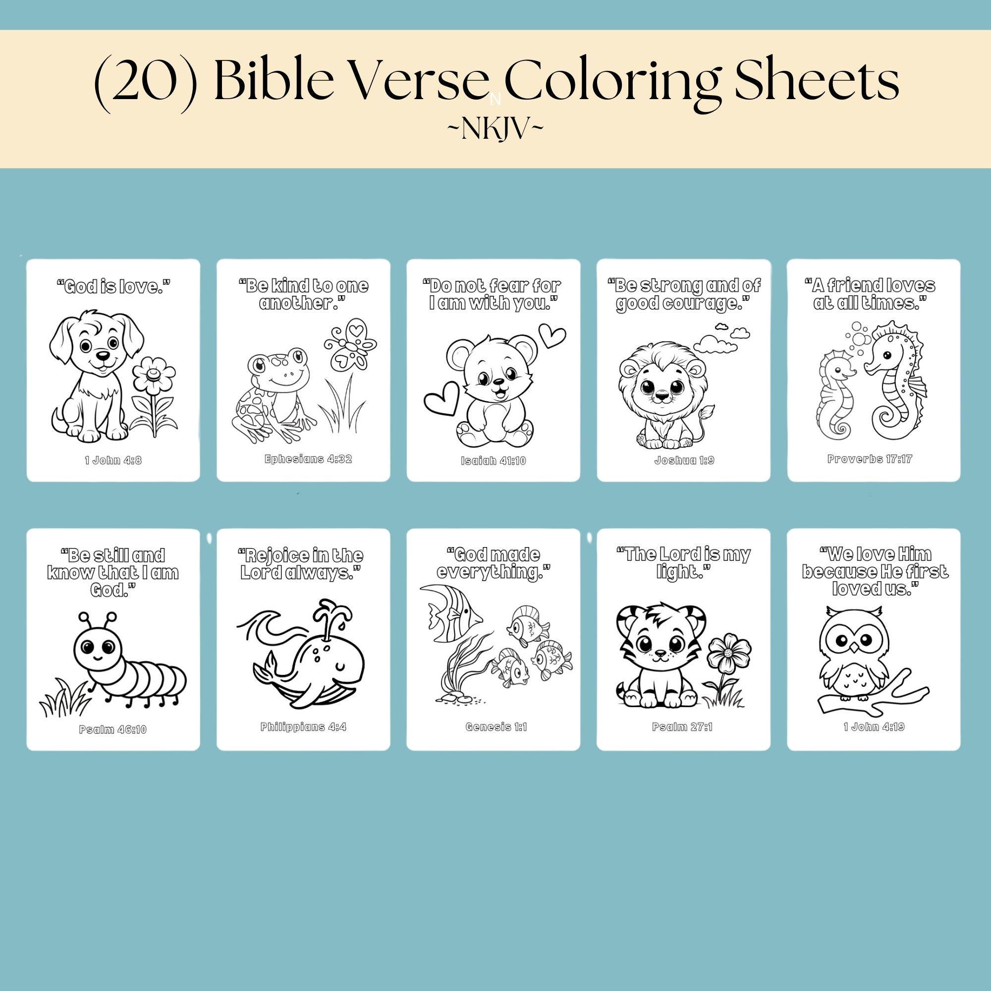 20 Bible Verse Coloring Page Bundle, Printable Church Activity Sheets ...