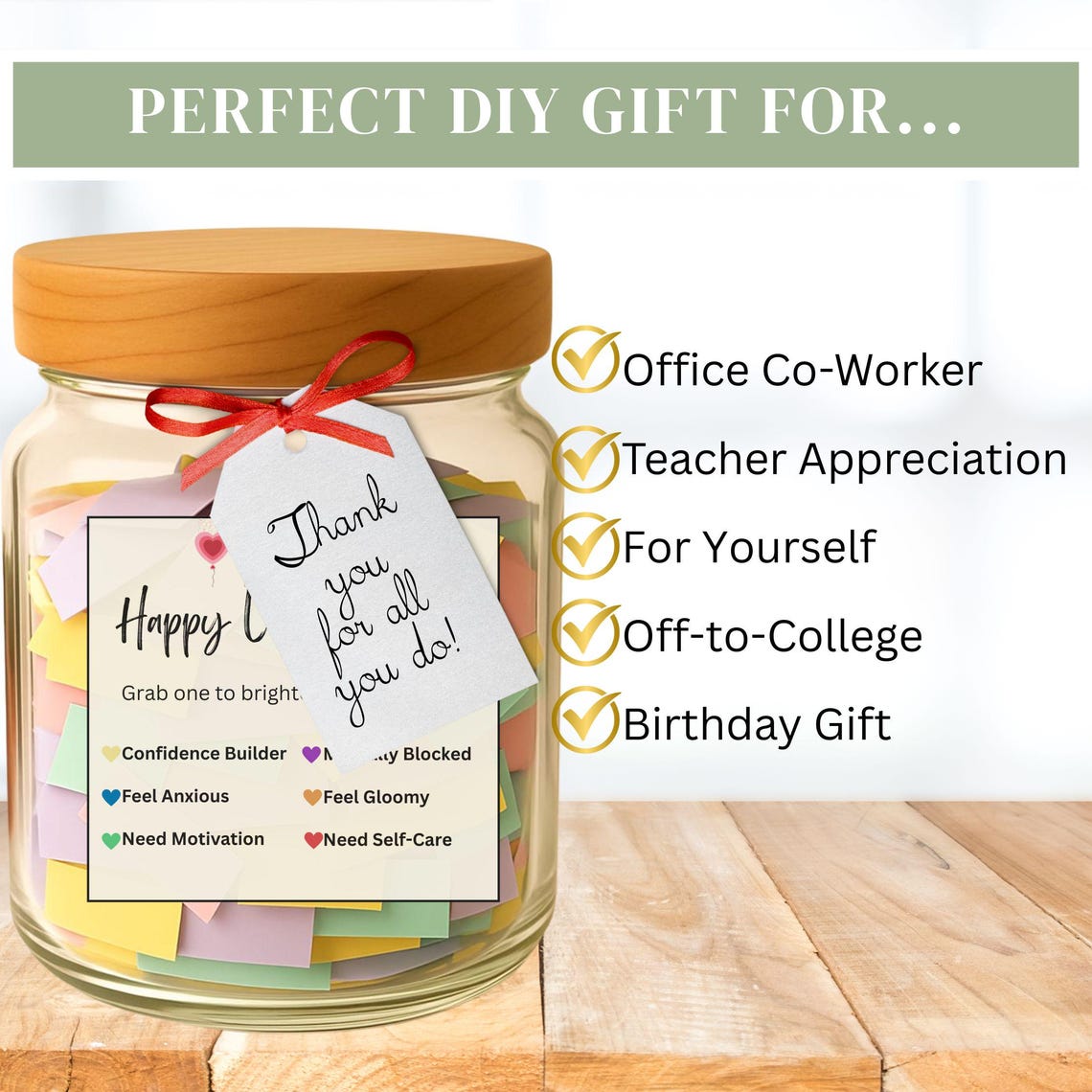Daily Affirmations Jar, Self Care Positive Quotes, DIY Printable, Daily ...