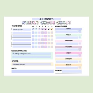 Kids Editable Chore Chart, Weekly Chore Planner, Daily Routine Template ...