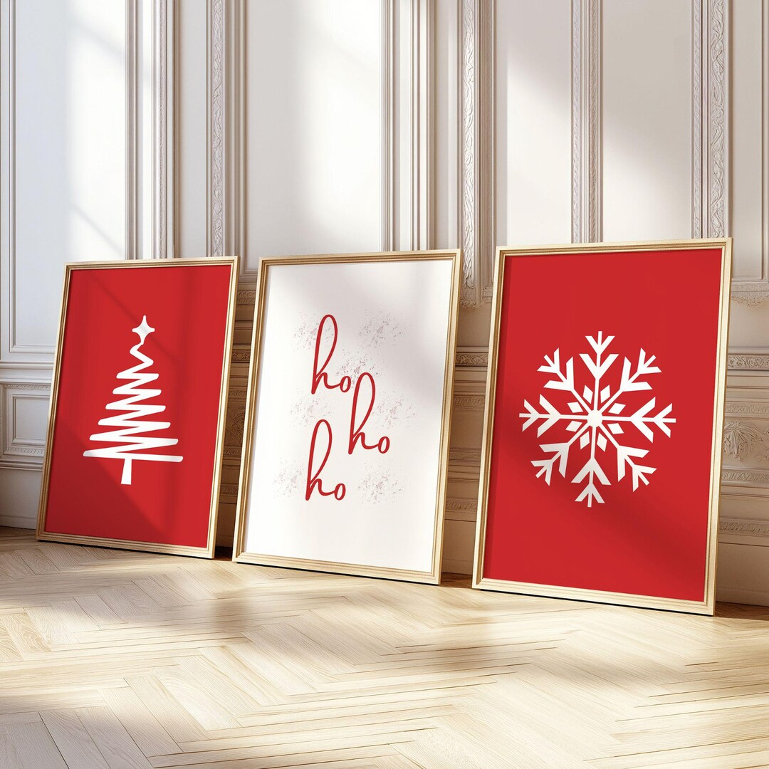 Christmas Art Print, Set of 3, Christmas Printable Wall Art, Xmas Home ...