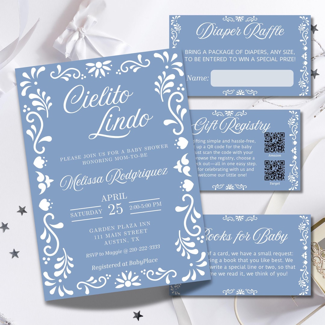 Cielito Lindo Baby Shower Invitation, Dusty Blue Invite, Talavera ...