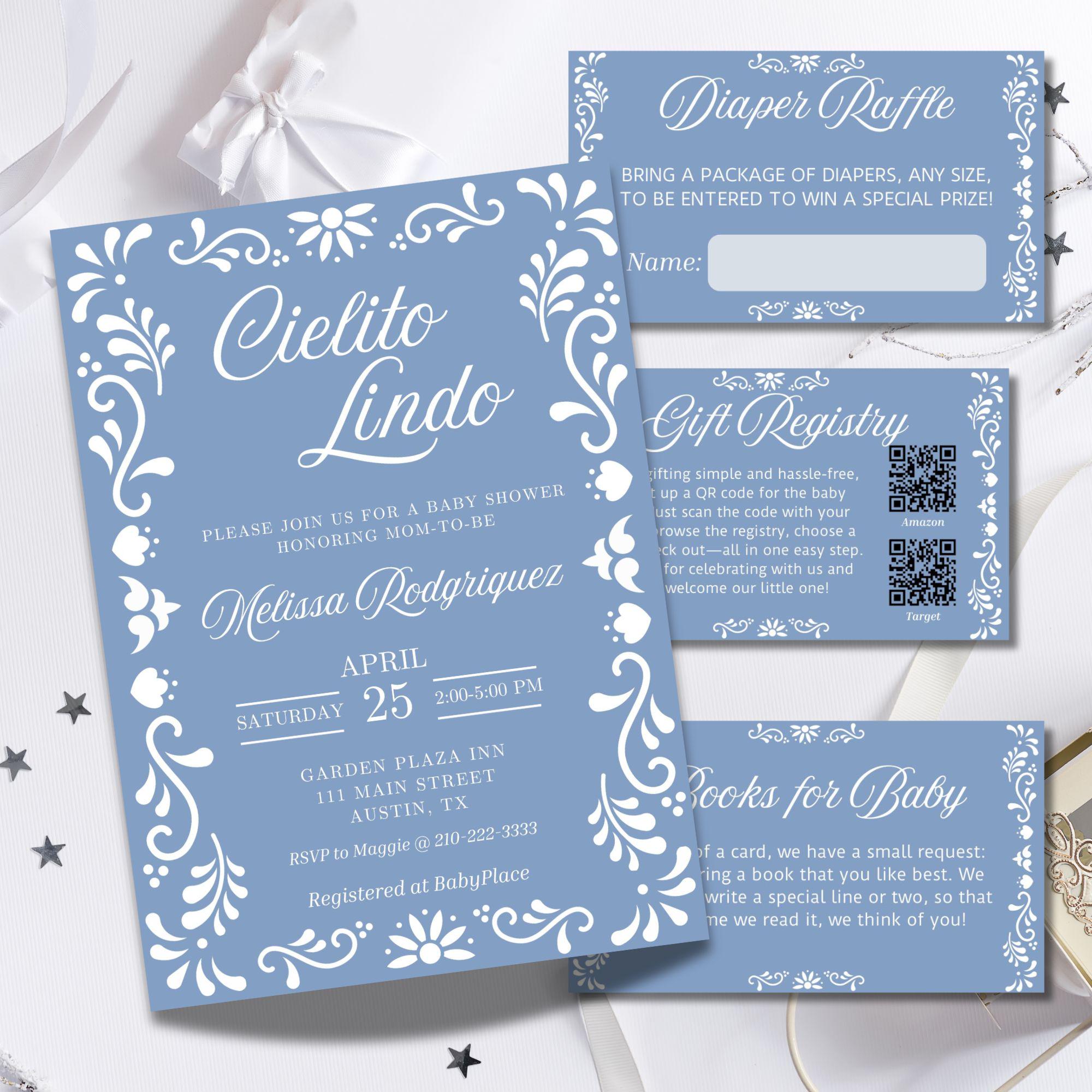 Cielito Lindo Baby Shower Invitation, Dusty Blue Invite, Talavera ...