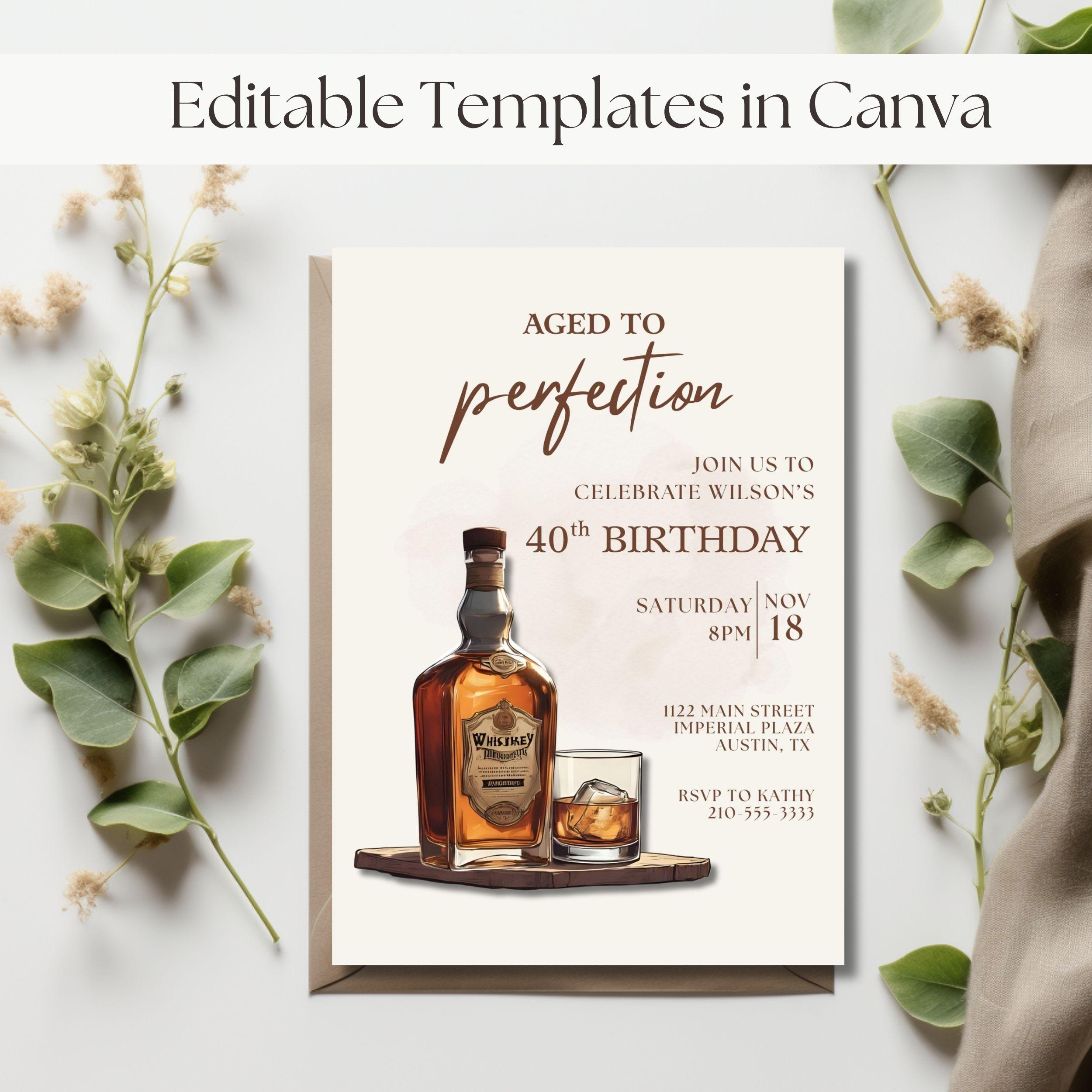 Aged to Perfection Whiskey Birthday Invitation Template, Editable ...