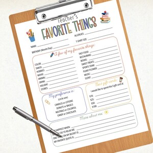 All About My Teacher Favorite Things, Teacher Appreciation ...