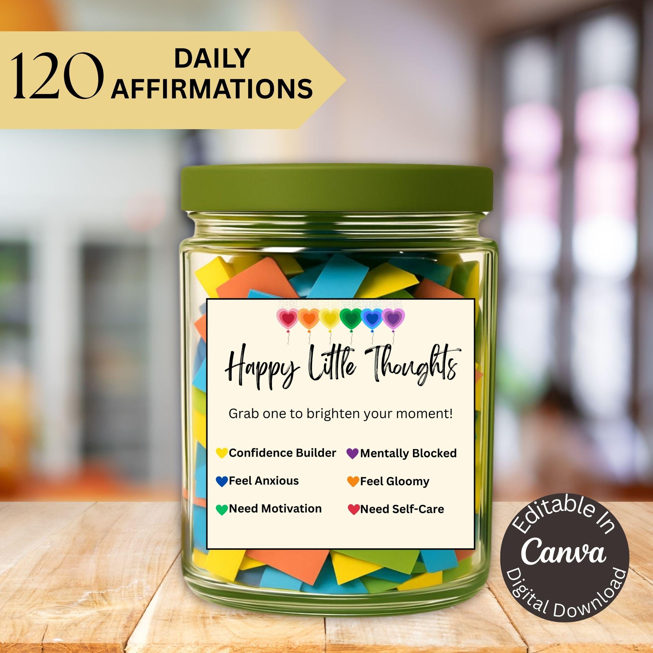 Daily Affirmations Jar, Self Care Positive Quotes, DIY Printable, Daily ...