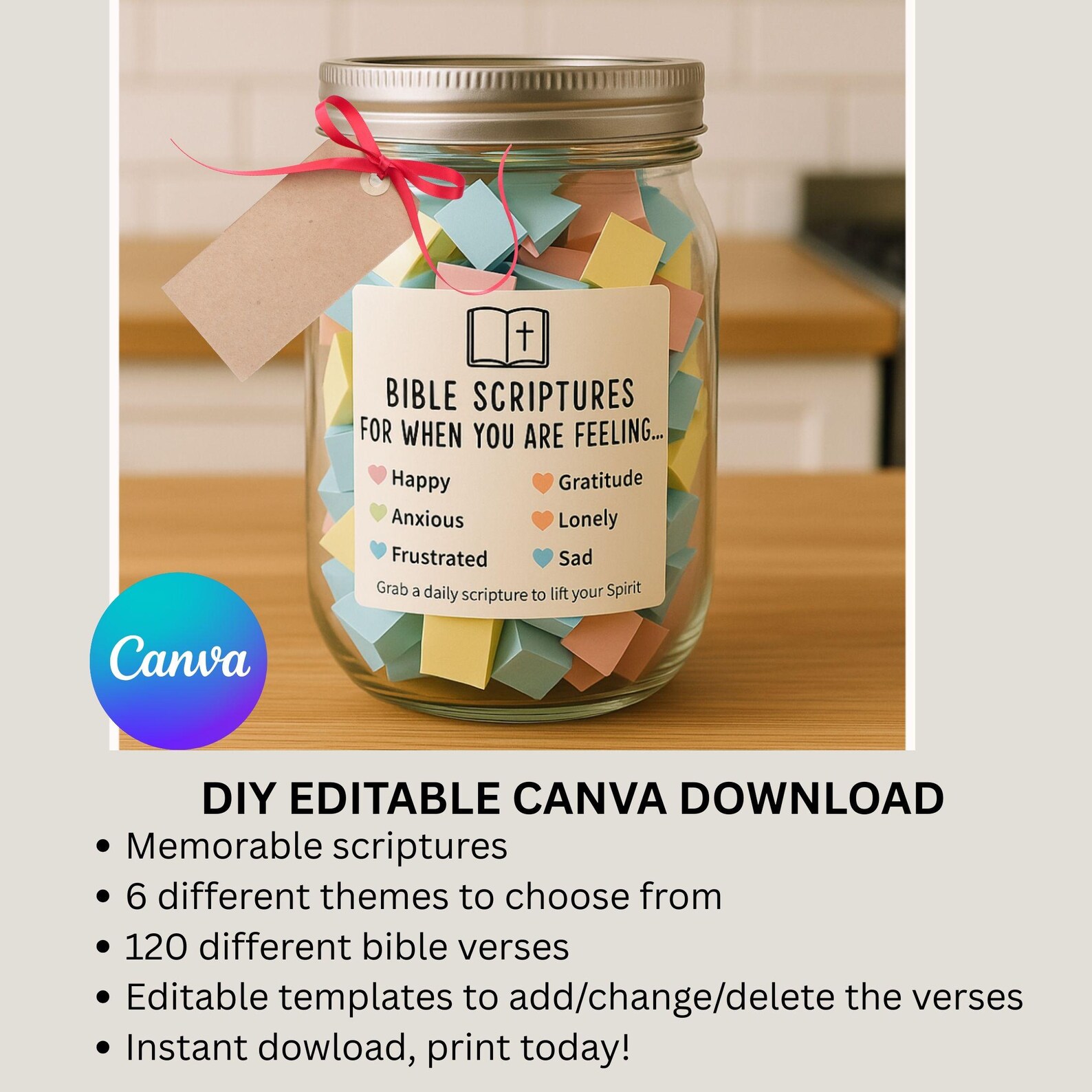 DIY Bible Scriptures Jar Kit, Printable Bible Verses, Daily ...