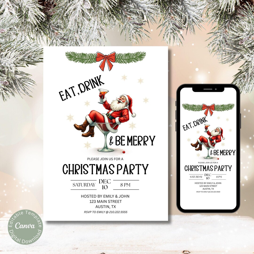 Christmas Holiday Editable Invitation Template, Winter Christmas ...