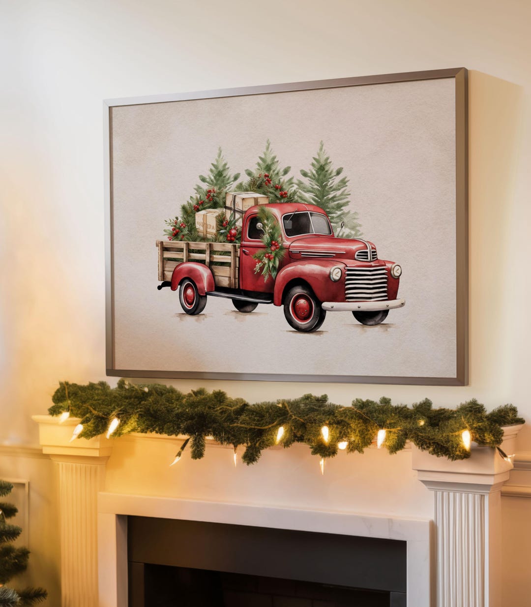 Christmas Red Truck Wall Art, PRINTABLE Farmhouse Print, Christmas Tree ...