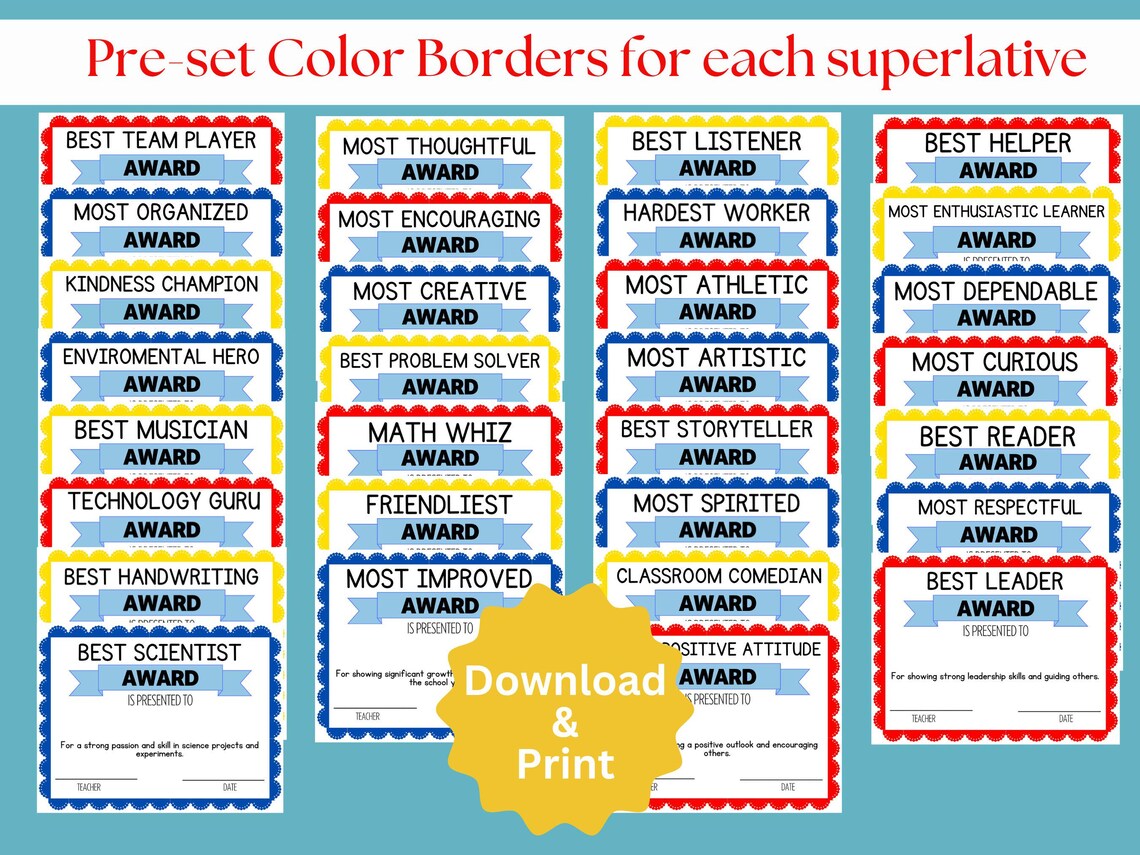 30 Student Classroom Award Download, End of Year School Awards, Student ...