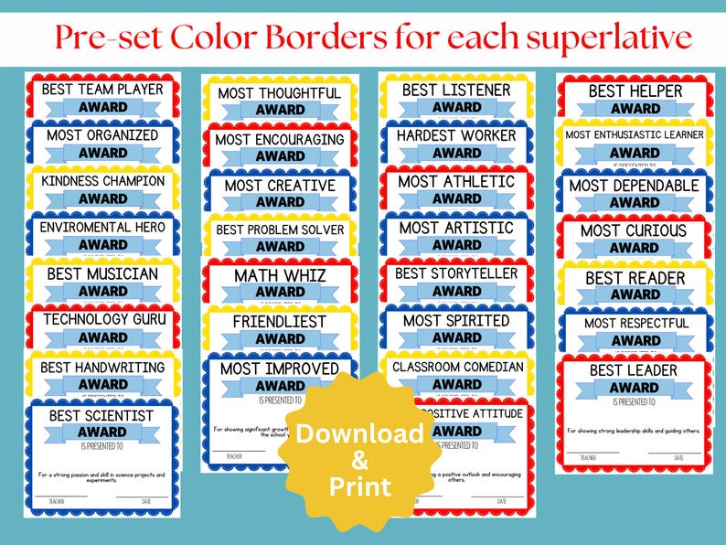 30 Student Classroom Award Download, End of Year School Awards, Student ...