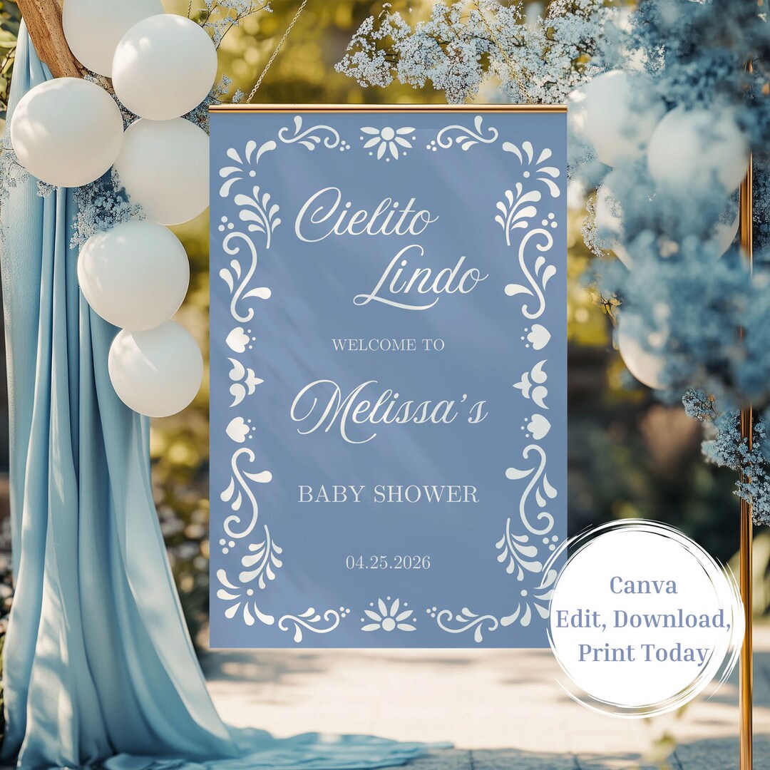 Editable Cielito Lindo Baby Shower Welcome Sign, Dusty Blue Sign ...
