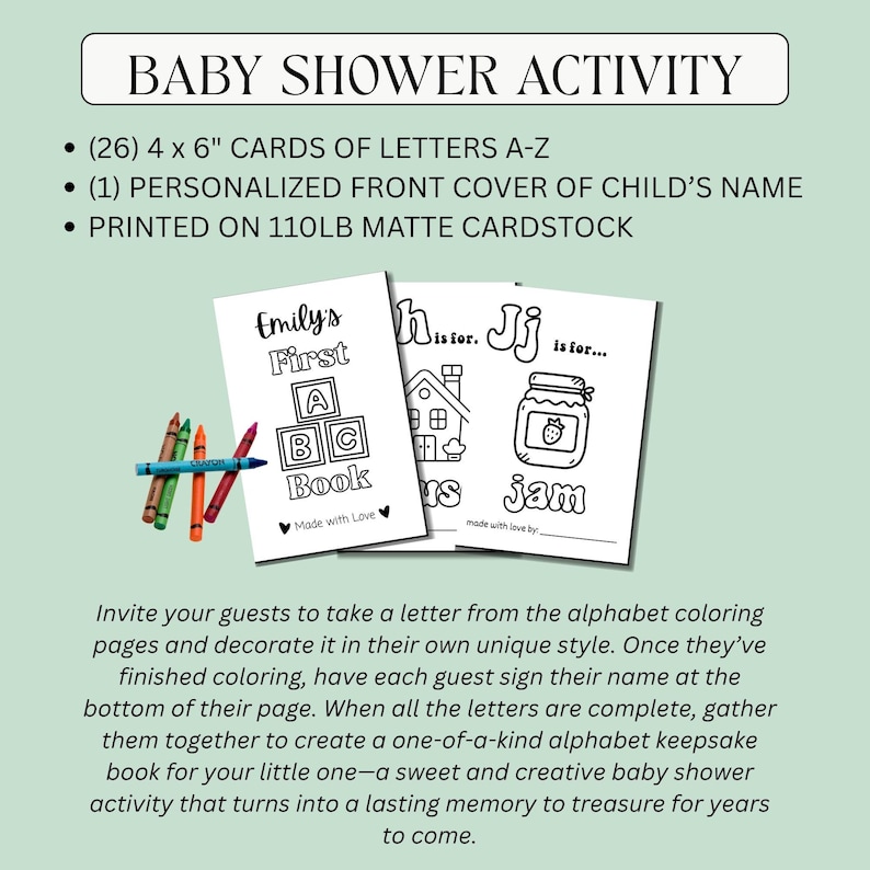 Custom ABC Baby Shower Coloring Activity, Personalized Baby's First ...