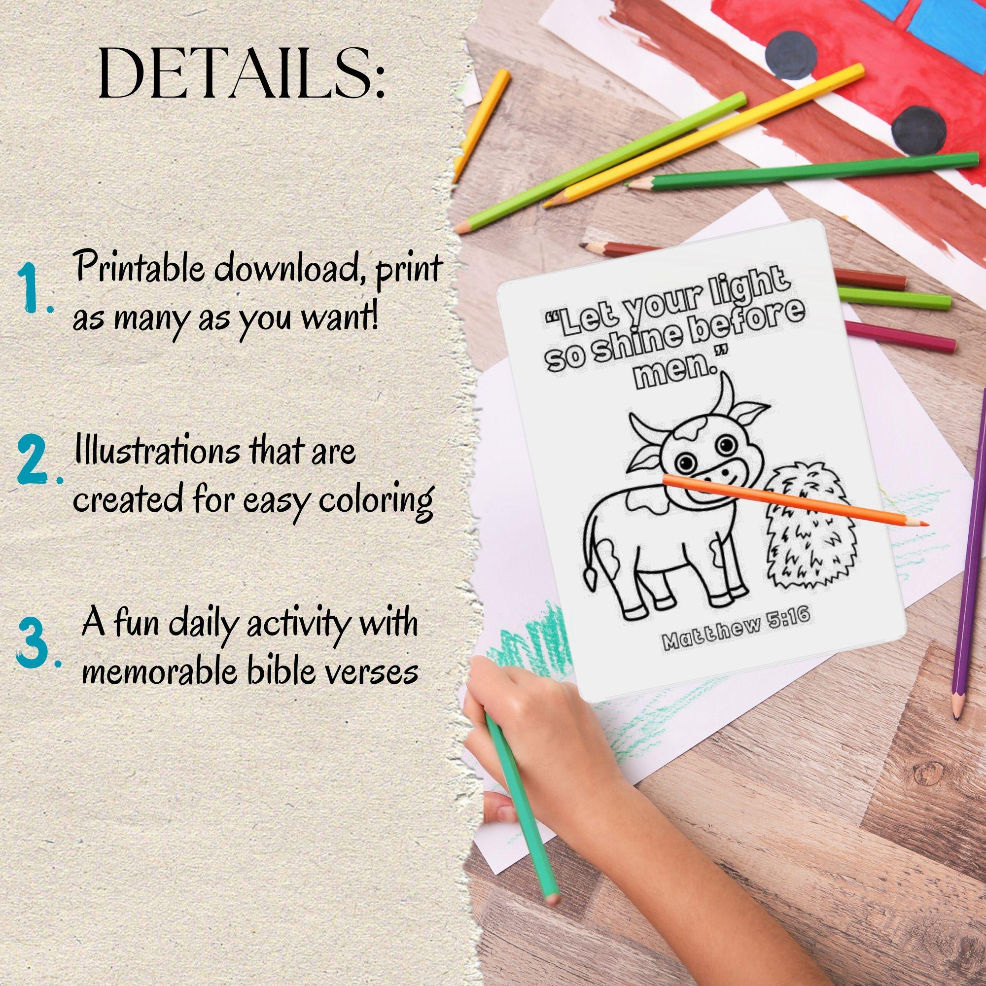 20 Bible Verse Coloring Page Bundle, Printable Church Activity Sheets ...
