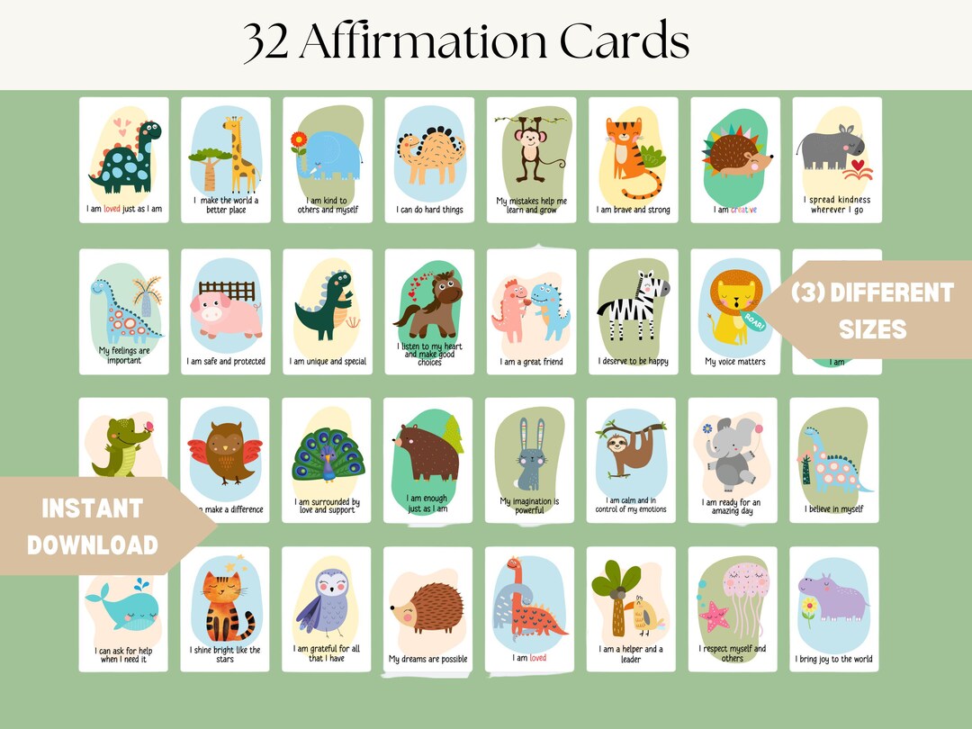 Positive Affirmation Cards for Kids, 32 Printable Cards, Encouragement ...
