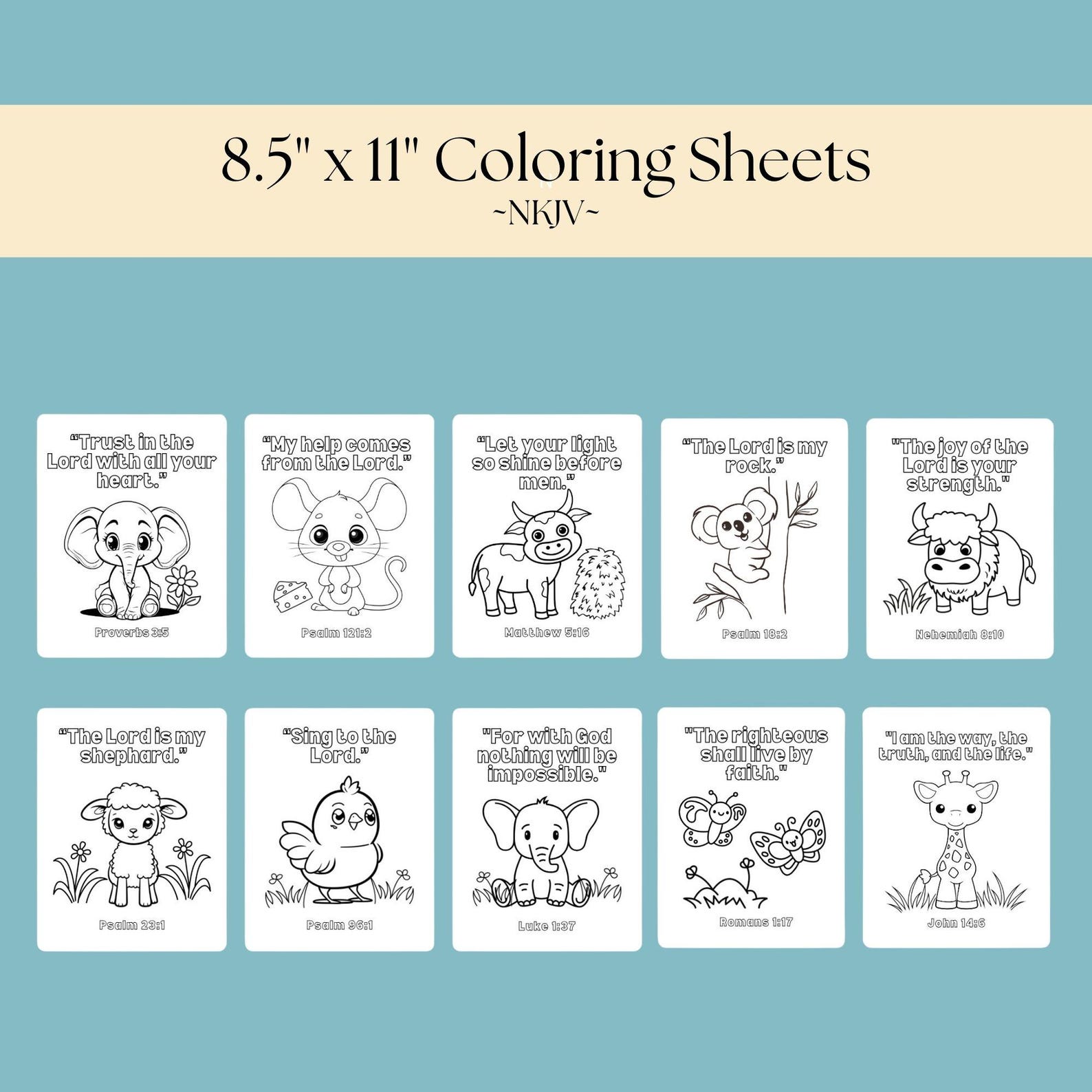 20 Bible Verse Coloring Page Bundle, Printable Church Activity Sheets ...