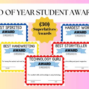 30 Student Classroom Award Download, End of Year School Awards, Student ...