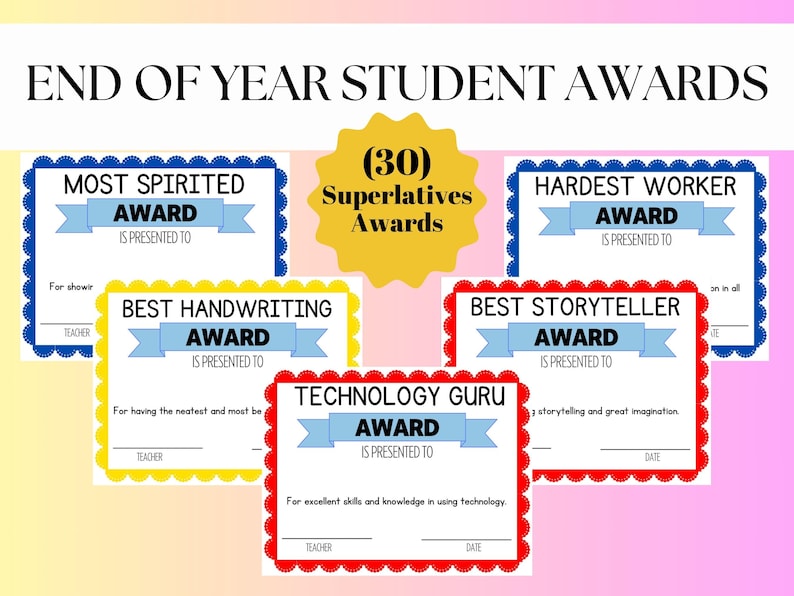30 Student Classroom Award Download, End of Year School Awards, Student ...