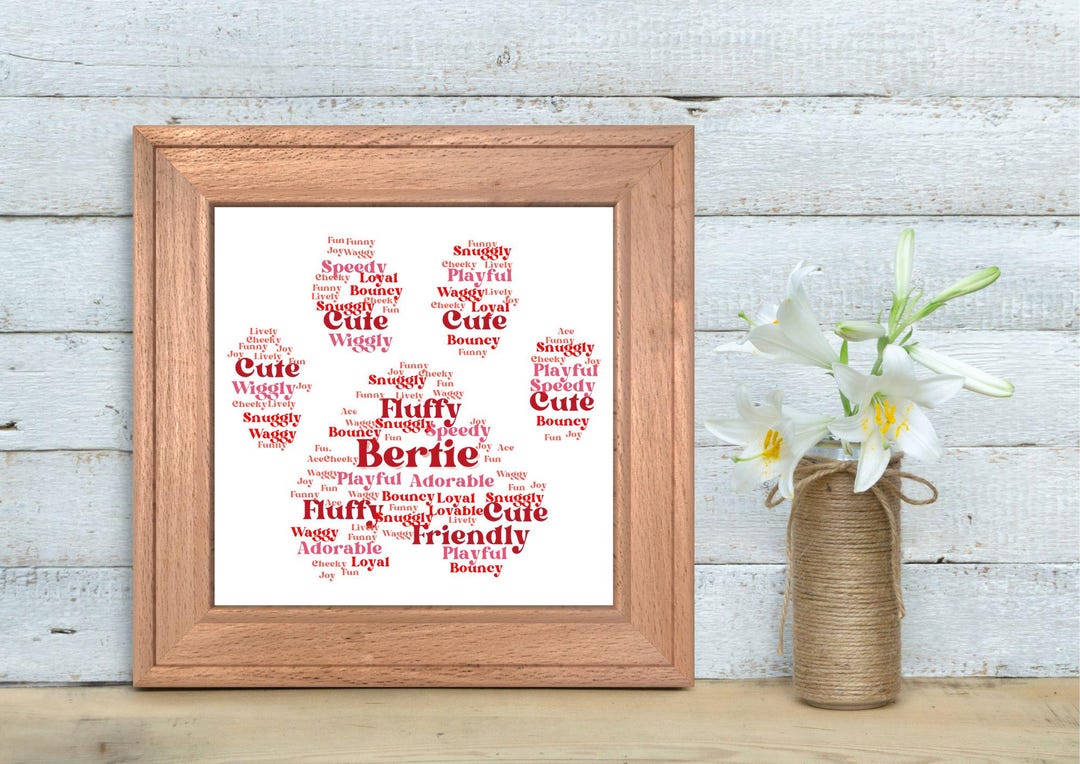 PERSONALISED Printable Digital Paw Print Word Art, Wall Decor, Gift for ...