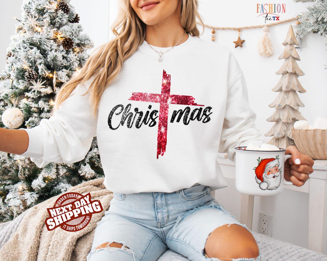 Cross Christmas Sweatshirt, Jesus Christ Sweater, Religious New Year ...