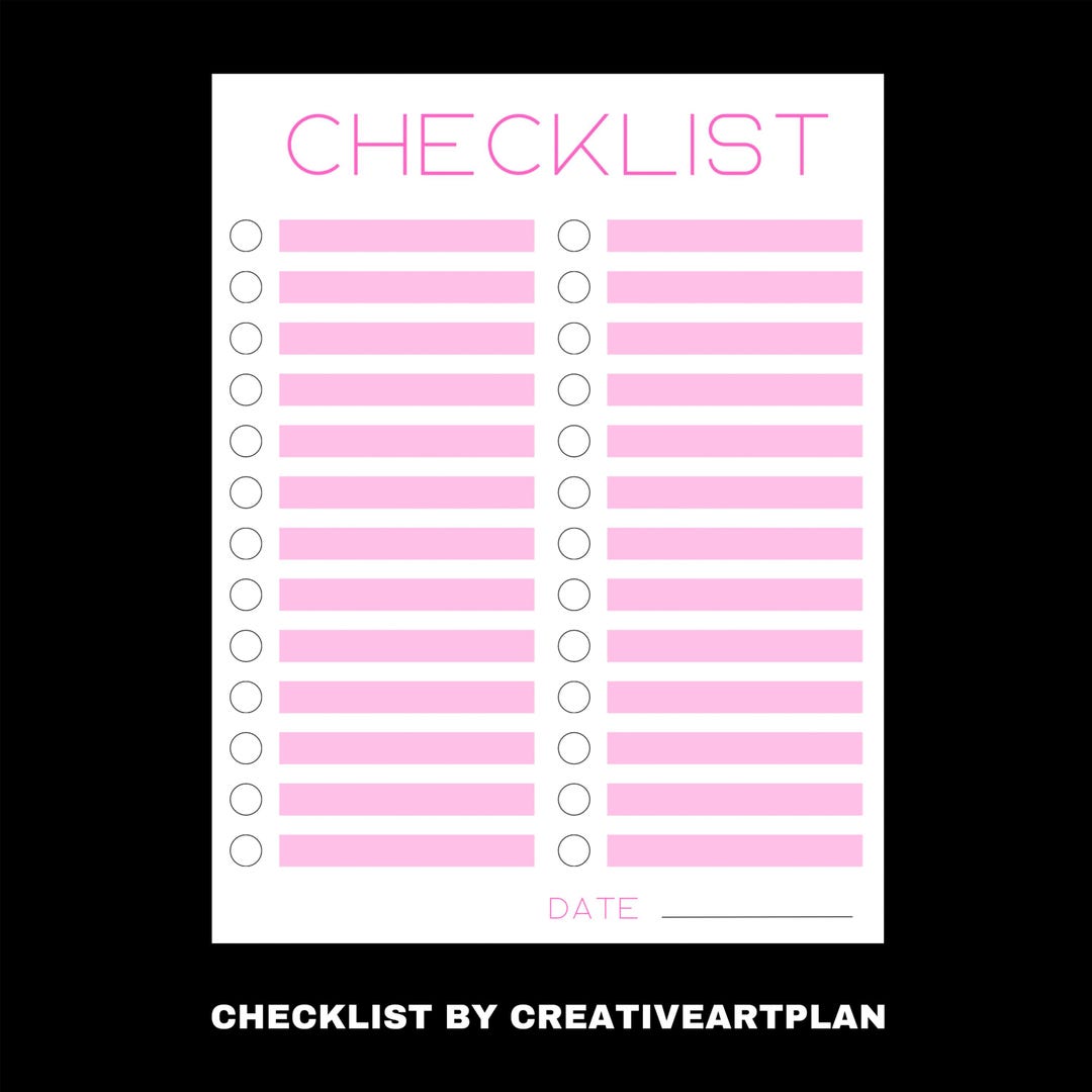 Checklist Template Blank Printable Fillable Simple Planner Instant ...
