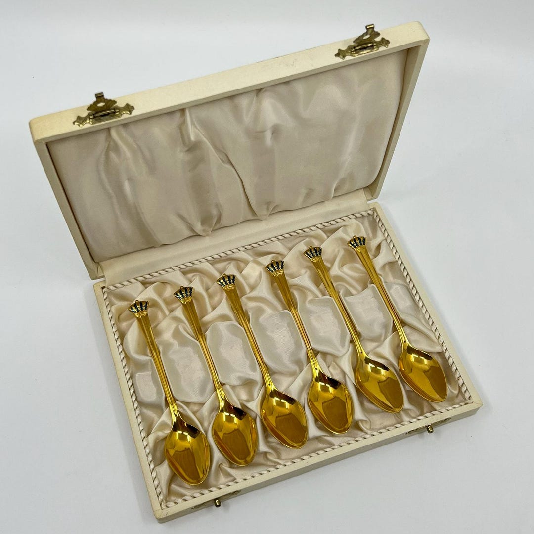 Vintage MEKA DENMARK Demitasse Spoons Gold Tone &crowns Set of 6 W ...