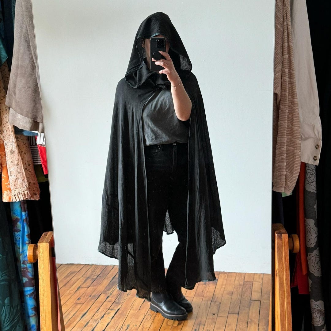 Vintage Light-weight Witchy Black Cloak With Oversized Draped Hood - Etsy