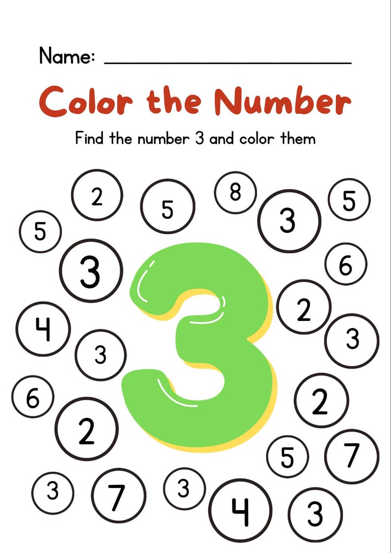Colorful Preschool Math Number Practice Worksheets - Etsy