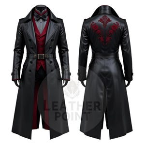 Black Gothic Leather Trench Coat | Real Cowhide Vampire Overcoat ...