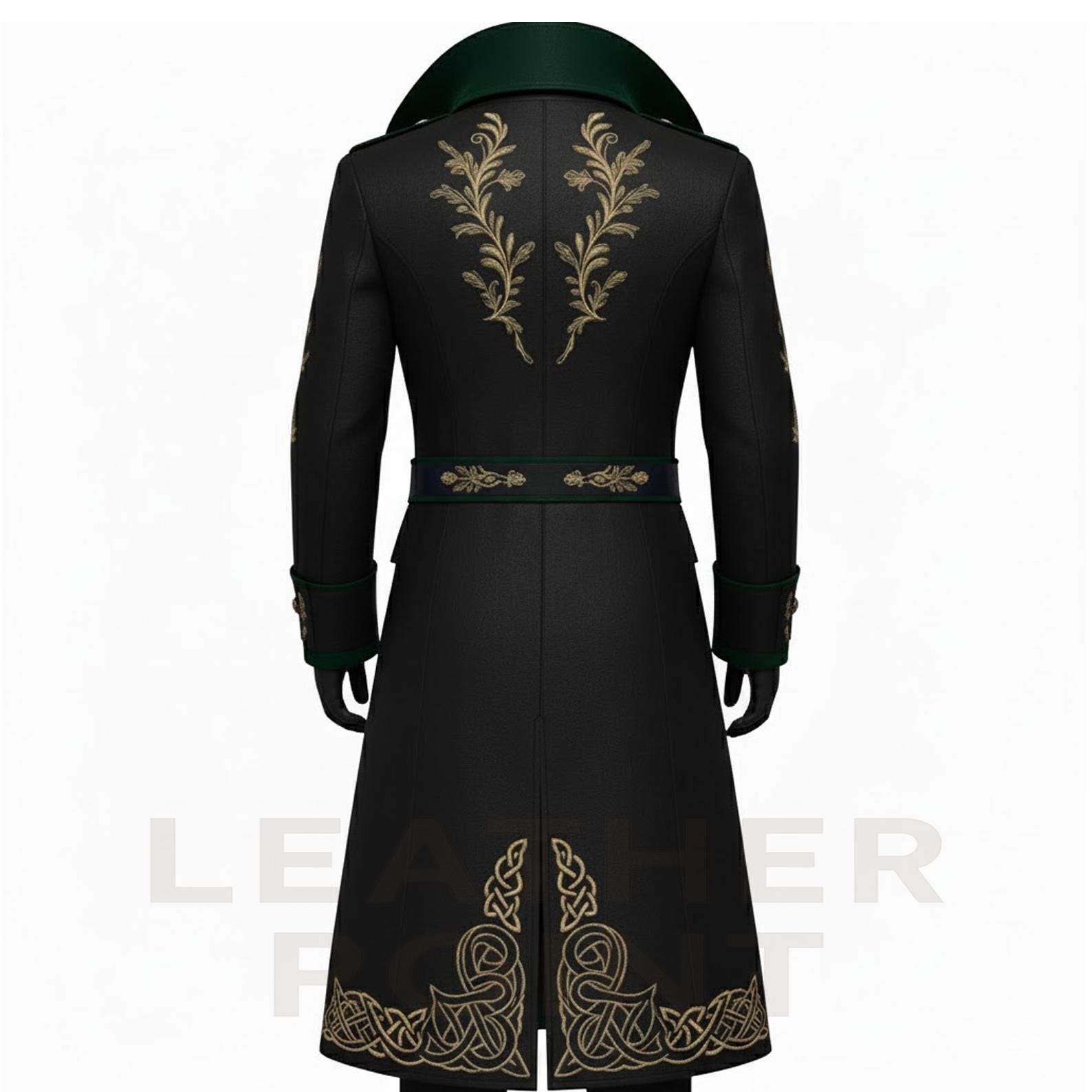 Victorian Gothic Vampire Cotton Tailcoat | Green & Gold Embroidered ...