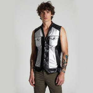 Premium Men’s Leather Biker Vest – Black & White Motorcycle Club Vest ...