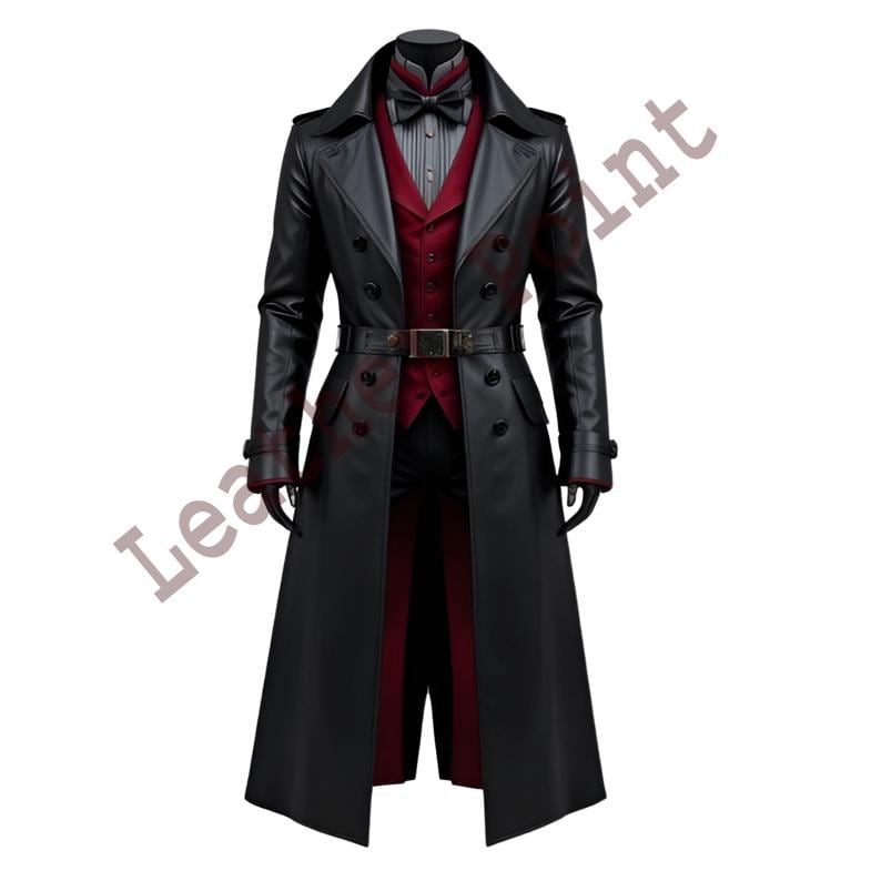 Custom Gothic Vampire Overcoat With Red Embroidery – Leather or Cotton ...
