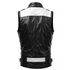 Premium Men’s Leather Biker Vest – Black & White Motorcycle Club Vest ...
