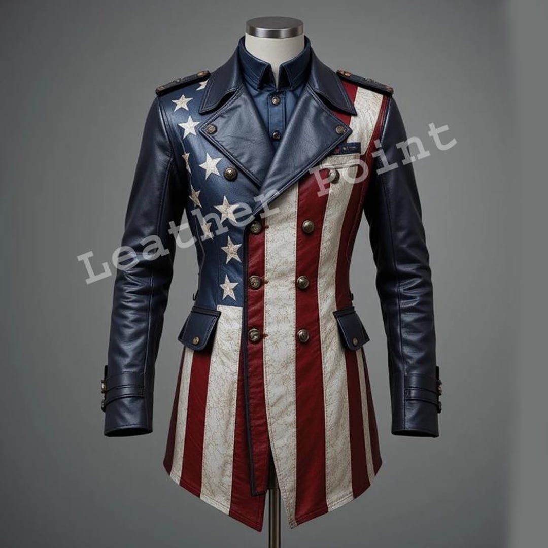 Handmade US Flag Leather Trench Coat | Military Style - Etsy